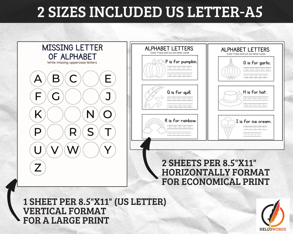 Missing Letter Alphabet Worksheets for Kids, Fill the Missing Letter ...