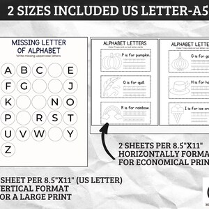 Missing Letter Alphabet Worksheets for Kids, Fill the Missing Letter ...