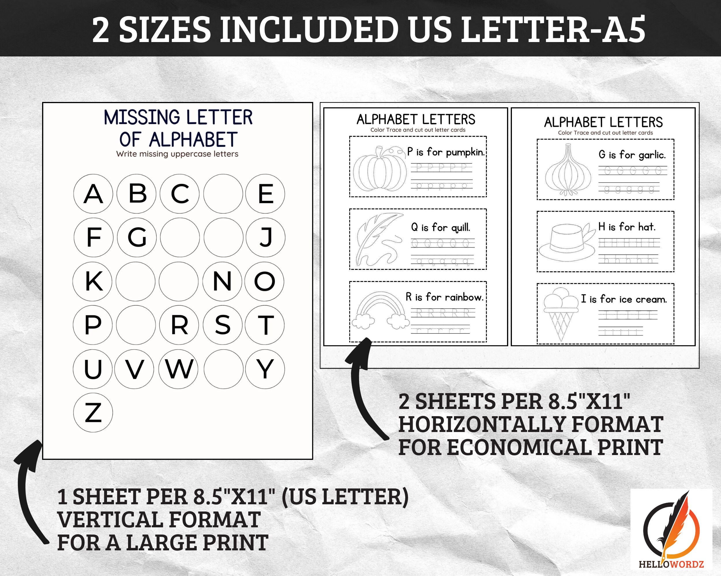 Missing Letter Alphabet Worksheets for Kids, Fill the Missing Letter ...