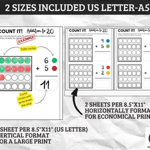 Color and Count Printable Addition to 20 Math Simple Worksheets ...
