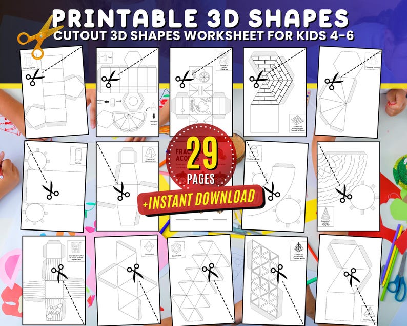 Printable 3d Shapes Nets DIY Activity Learning Shape Geometric Cutout ...