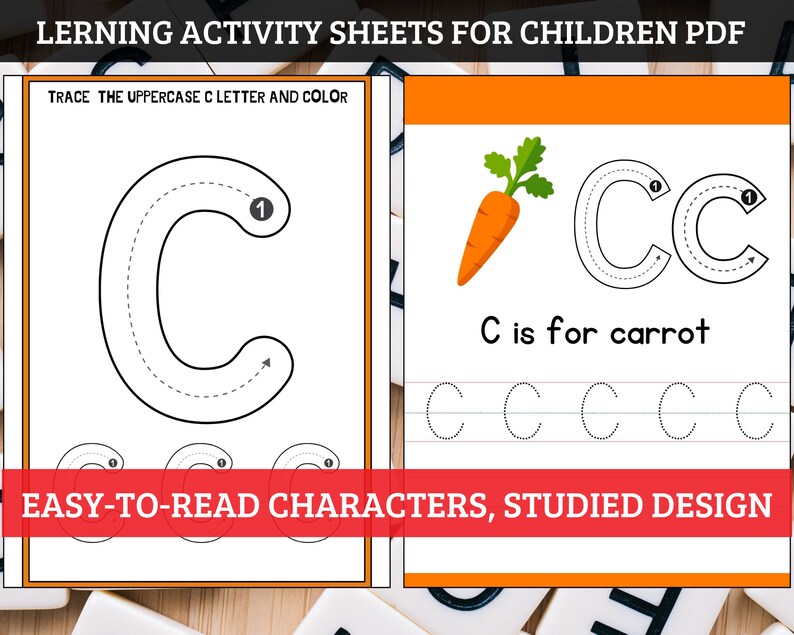 Tracing Letters Digital Worksheets Uppercase Lettering Guide Abc ...