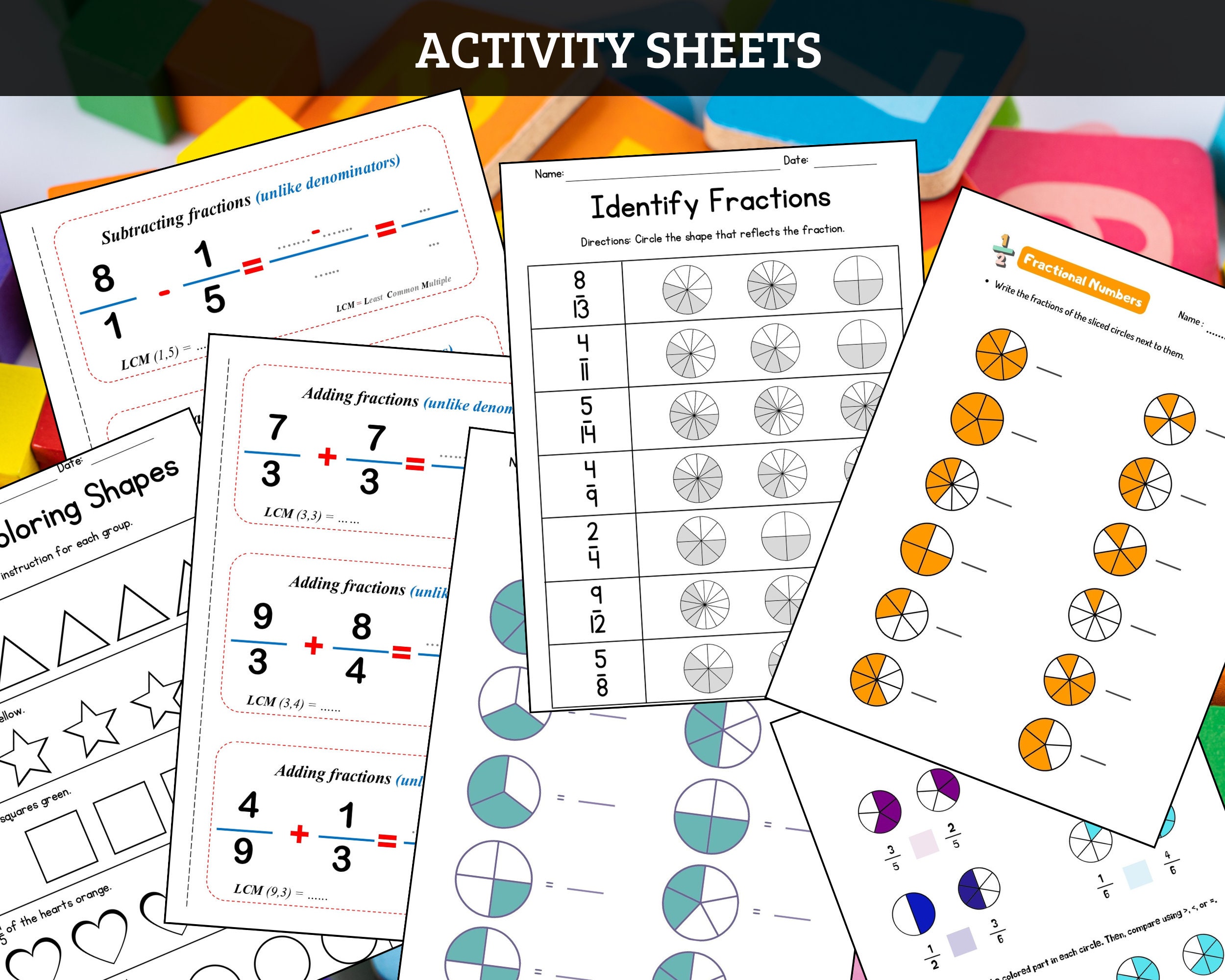 Math Fractions Worksheet Learning Activity Math Drills for Kids, 3rd ...