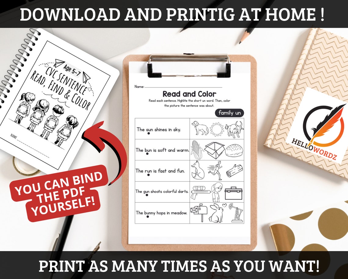 Cvc Sentence Worksheets Printable Cvc Words, Phonics Worksheets First ...