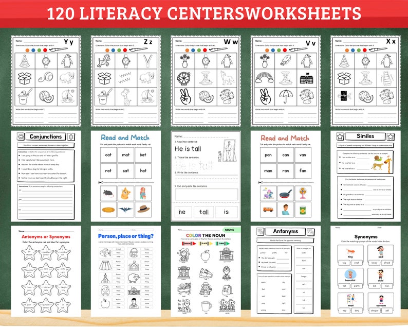 Kindergarten Literacy Centers Worksheets Activities Sentence Building ...