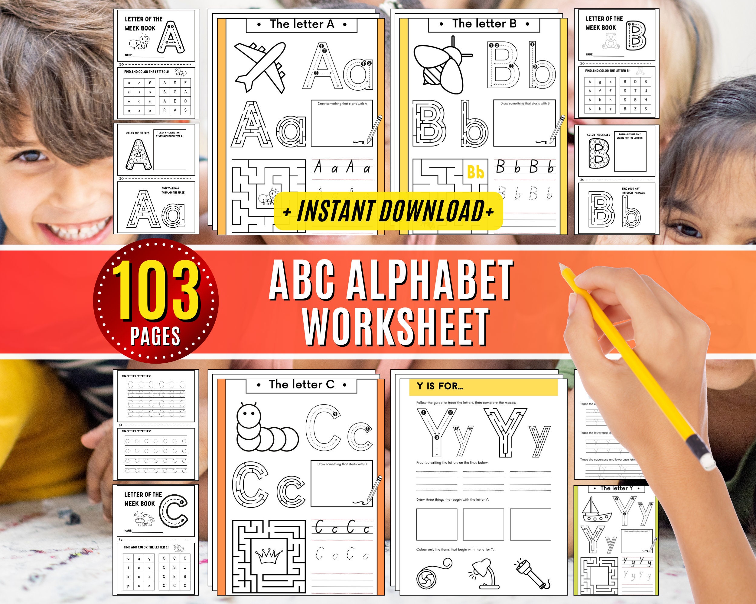 ABC Tracing Alphabet Worksheet for Kids Learning Tracing Sheets ...