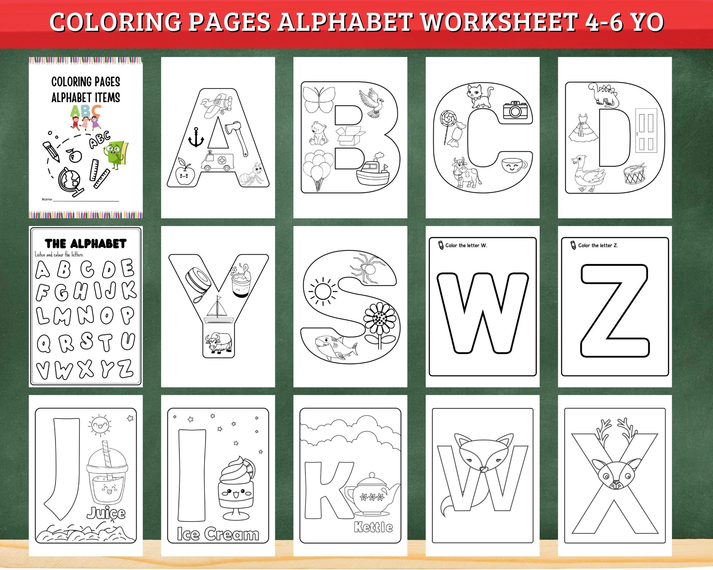 Alphabet Coloring Pages Worksheets Abc Preschool Educational Workbook ...