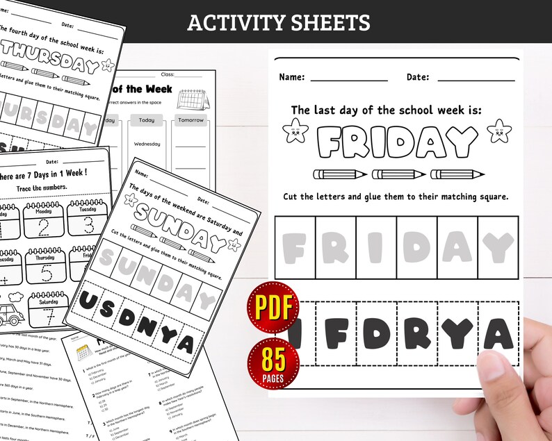 Days of the Week Printable Worksheets Learning Activities Month of the ...