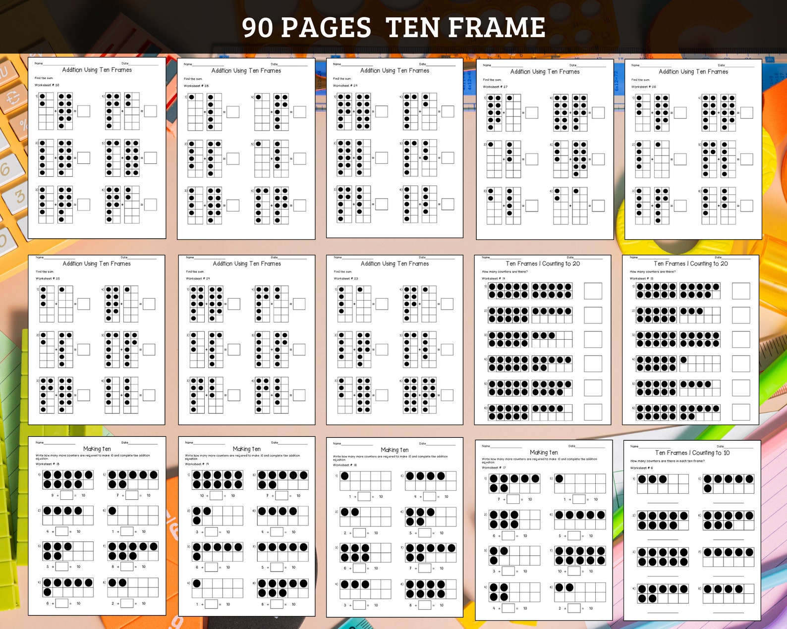 Ten Frame Printable Worksheet Counting to 20 Learning Visual Count 1-20 ...