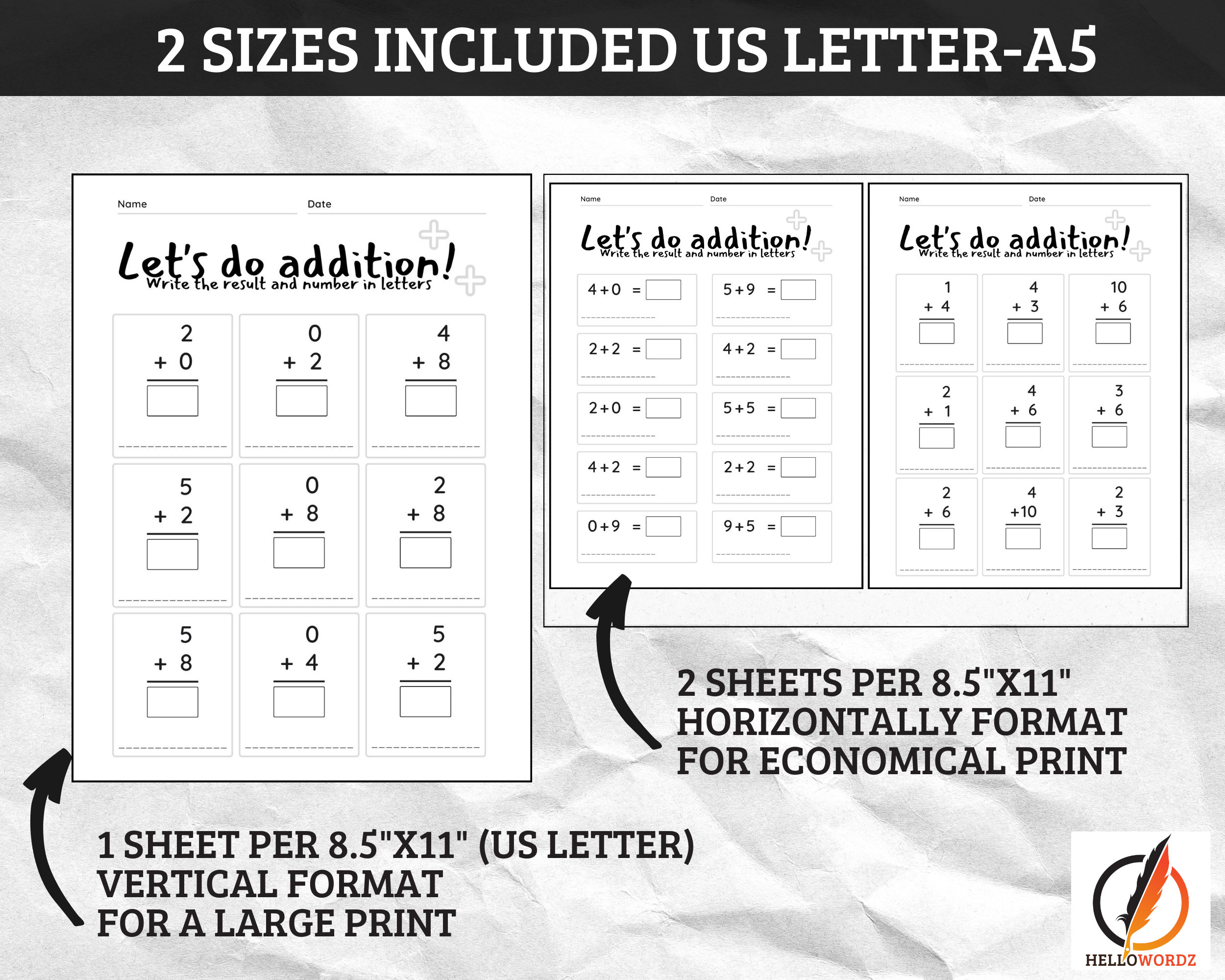 Addition Worksheets Single Digit Printable Numbers 1-10, Preschool-1st ...