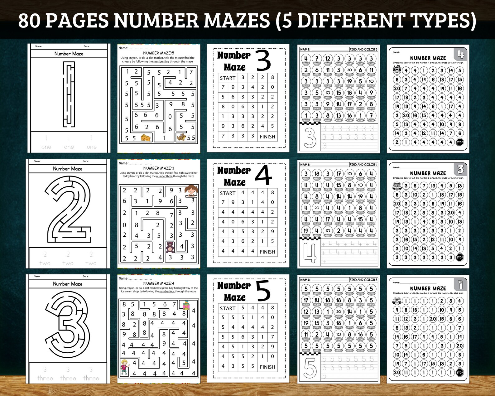 Number Mazes Preschool Math Labyrinth Game Learning Numbers Printable ...