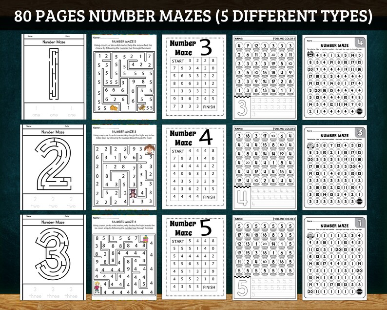 Mazes Number Games Recognition Worksheet Preschool Math Labyrinth ...