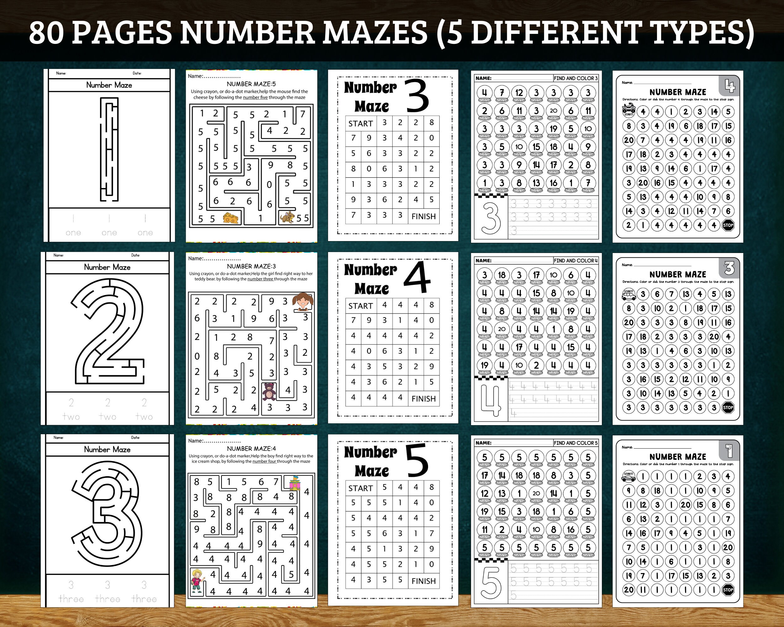 Number Mazes Preschool Math Labyrinth Game Learning Numbers Printable ...