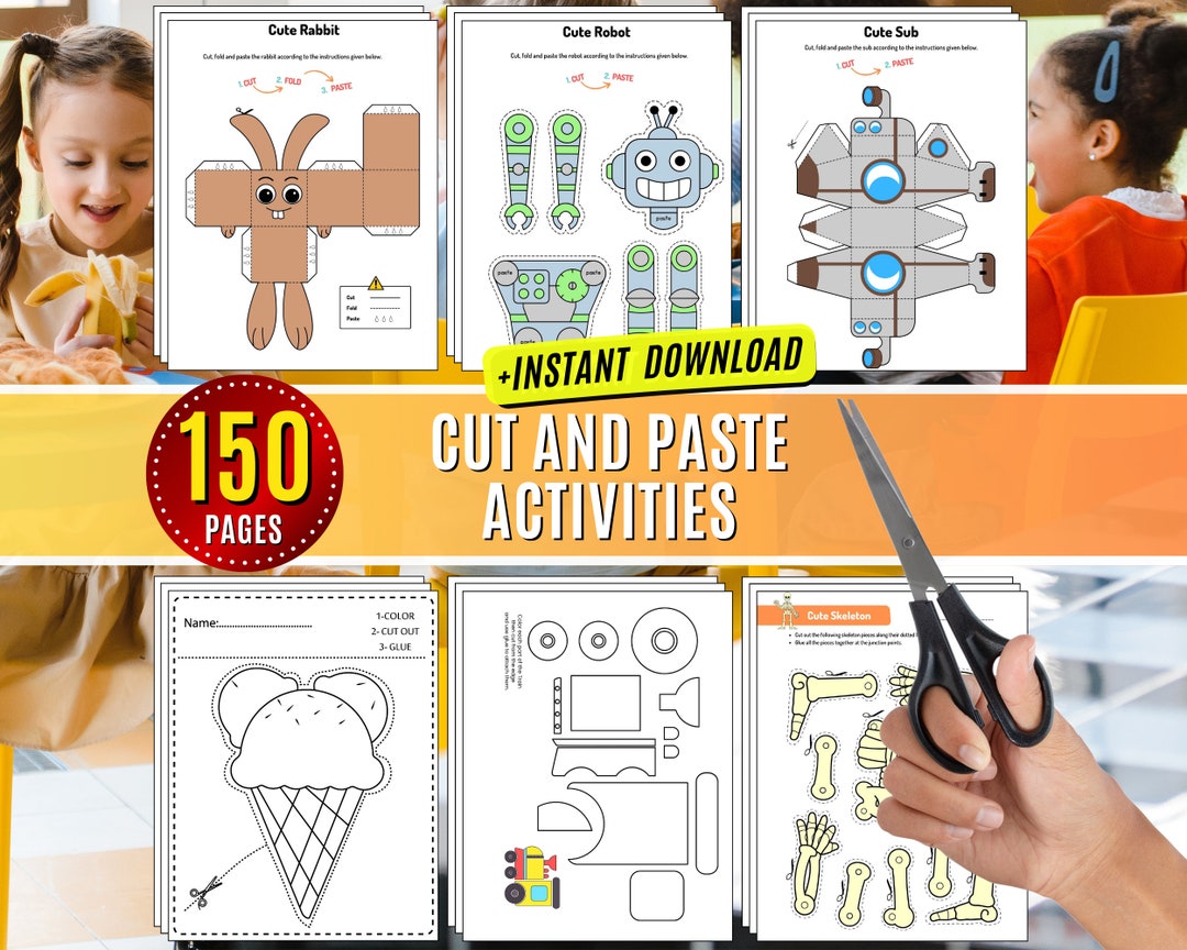 Cut and Paste Activities Practice Sheets Cut and Glue Activity Scissors ...