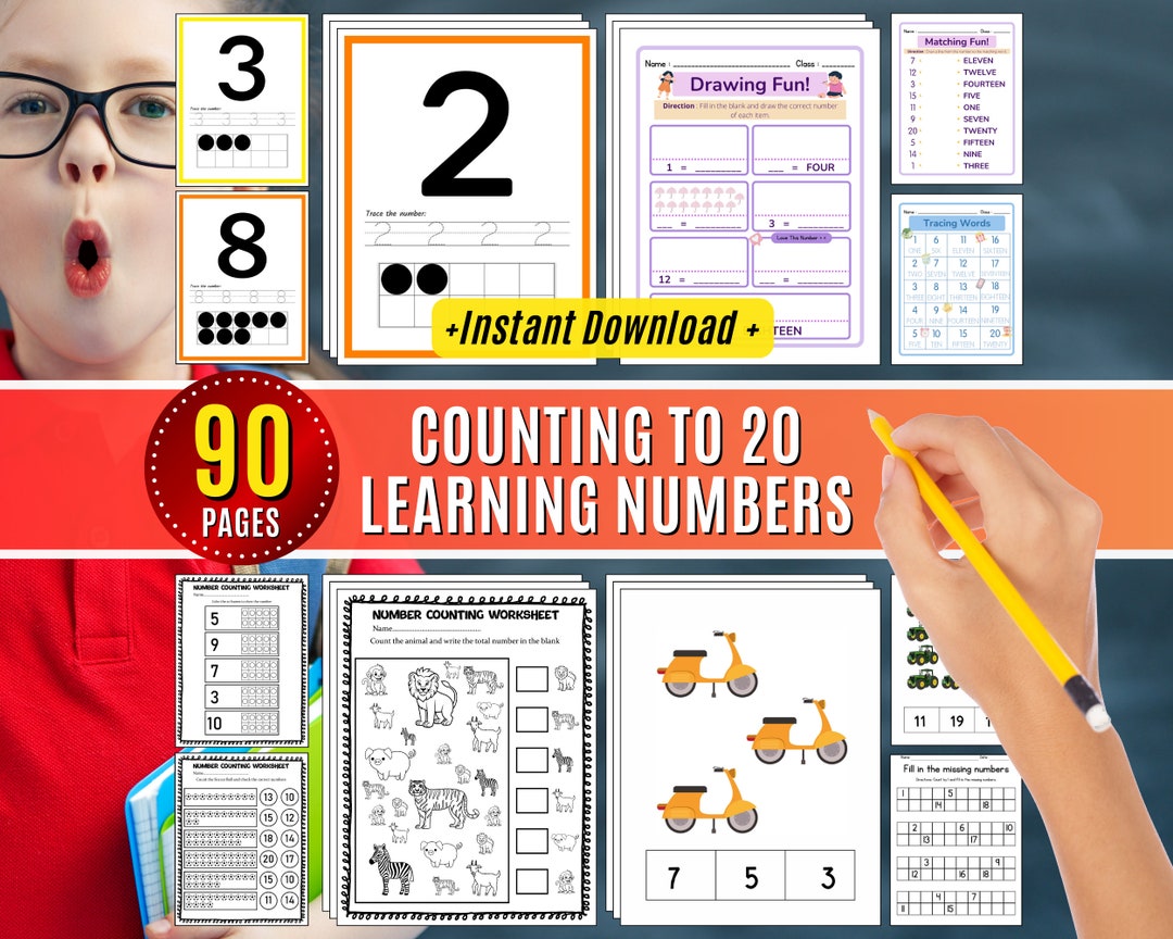 Math Worksheets Kindergarten Counting to 20 Learning Count 1-20 Math ...