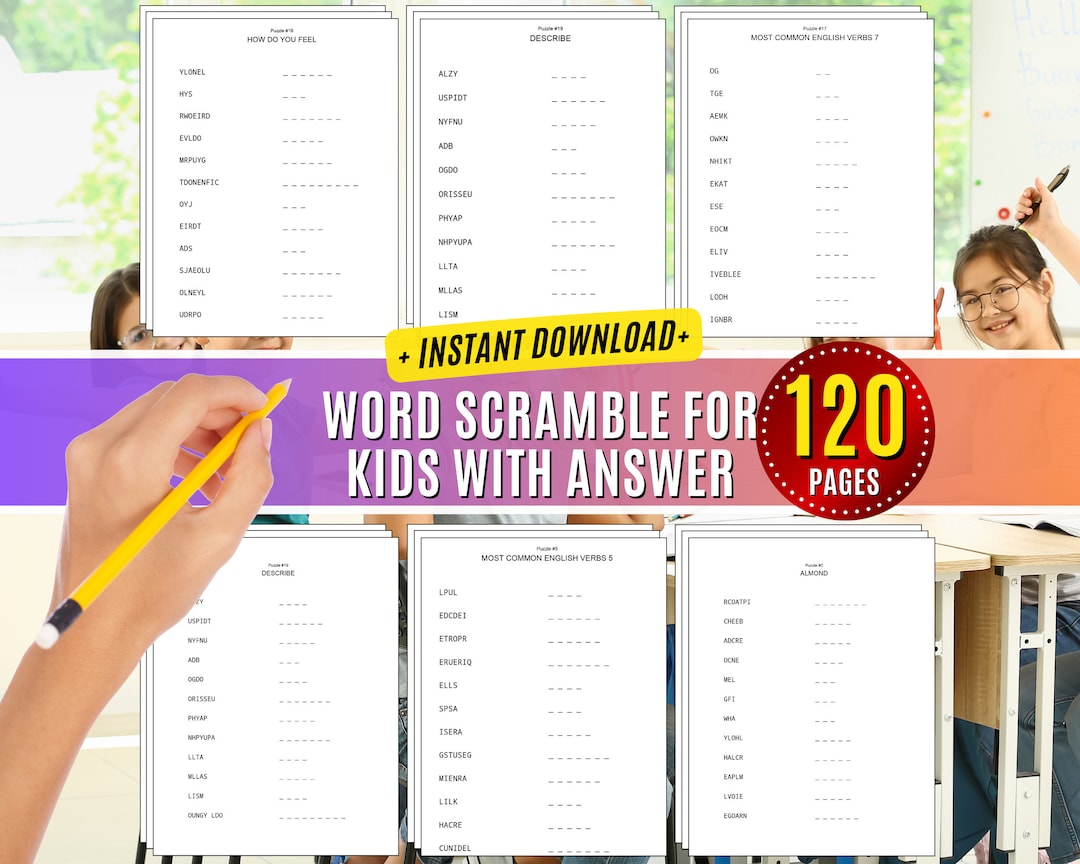 Word Scramble Game for Kids Letter Anagram Worksheets With Answer, Word ...