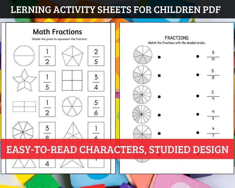 Math Fractions Worksheet Learning Activity Math Drills for Kids, 3rd ...