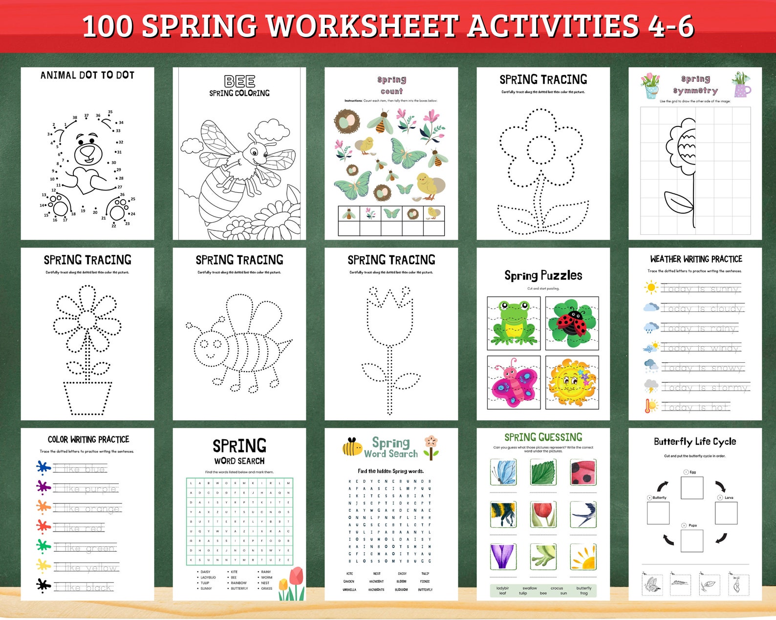 Spring Activity Book: Kids Coloring Pages, Dot-to-dots (ages 4-6 ...