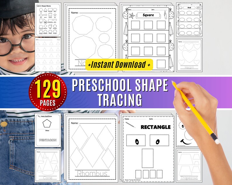 Shape Tracing Worksheet Preschool Activity Basic Learning Shape ...