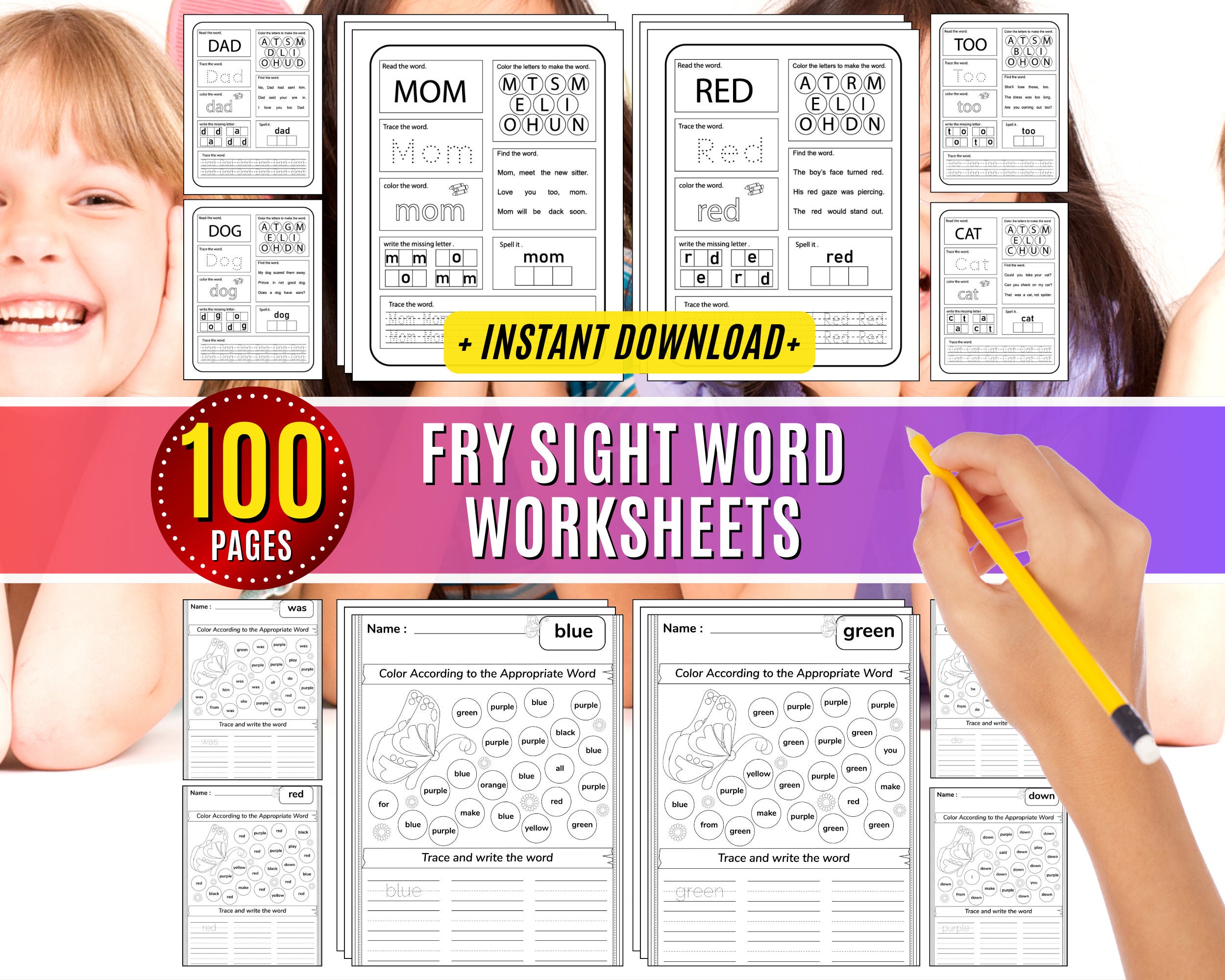 Fry Sight Words High Frequency Worksheets Kindergarten CVC Printable ...