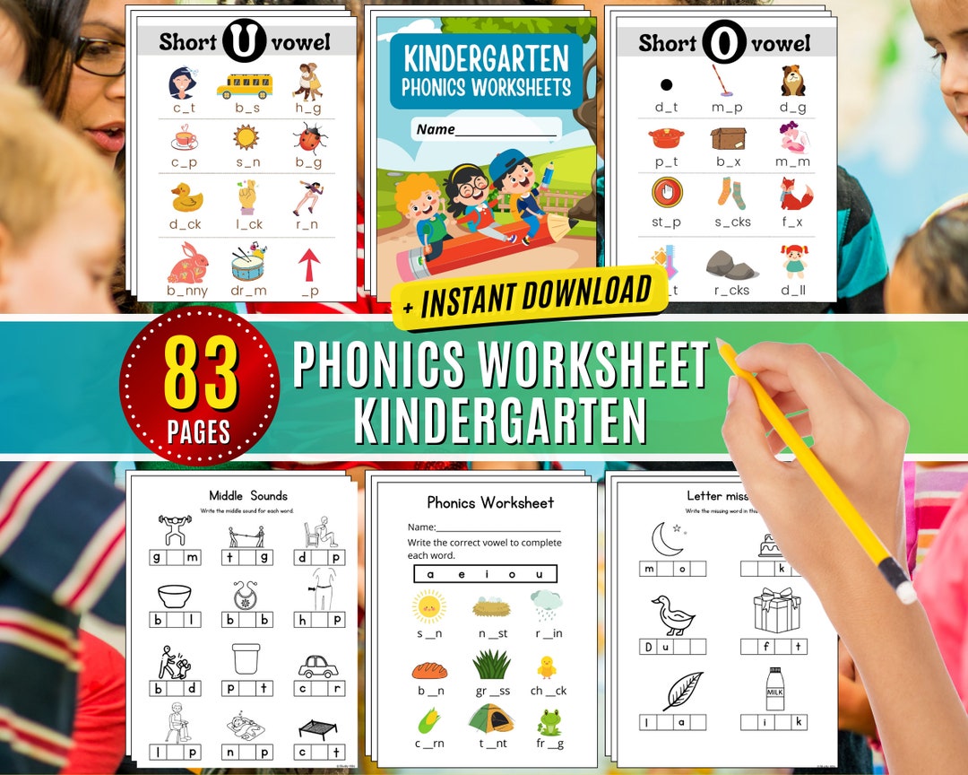 Phonics Worksheets Kindergarten Activities Workbook Practice Teaching ...