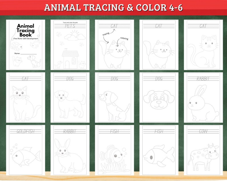 Tracing Animal Worksheet Practice Preschool Trace and Color Book Fine ...