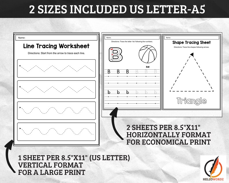 Tracing Worksheets for Kids Line Trace Shape Learning Letters Numbers ...