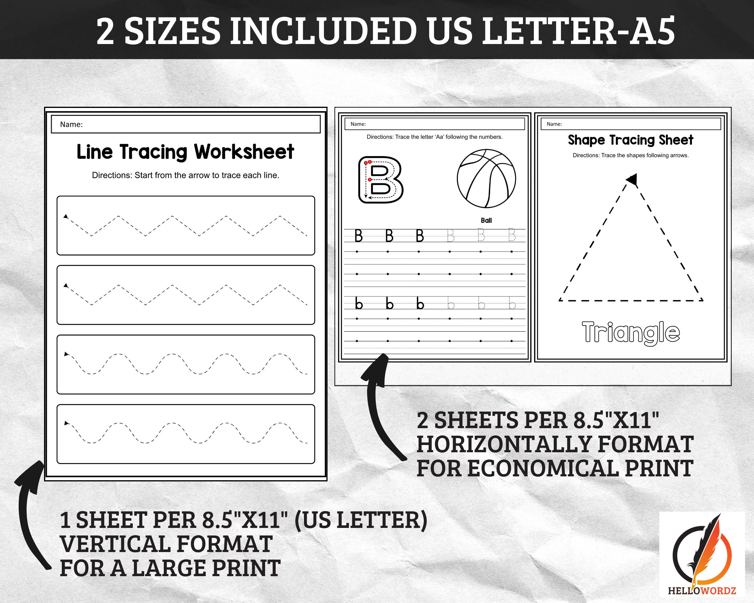 Tracing Worksheets for Kids Line Trace Shape Learning Letters Numbers ...