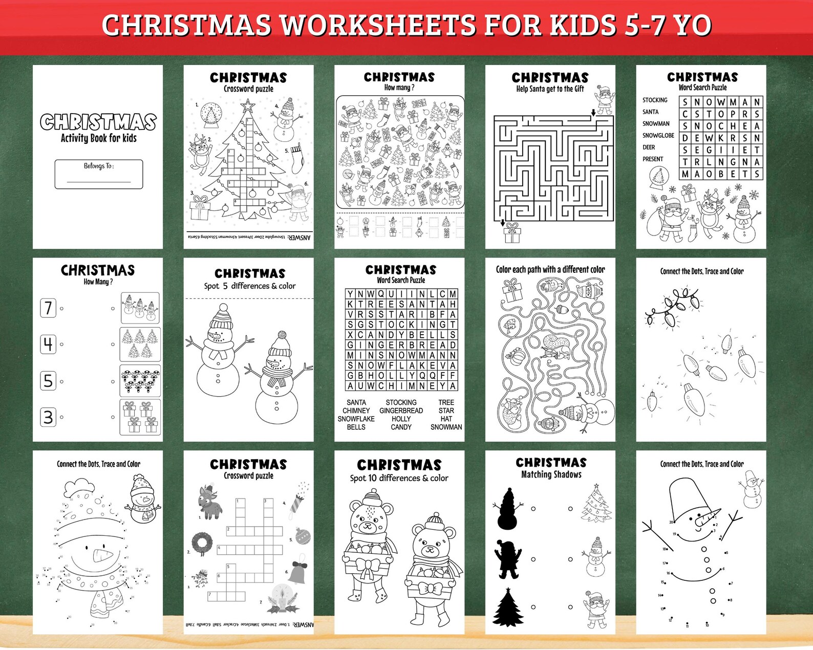 Christmas Activity Pages Worksheet Printable Game Bundle for Kids ...