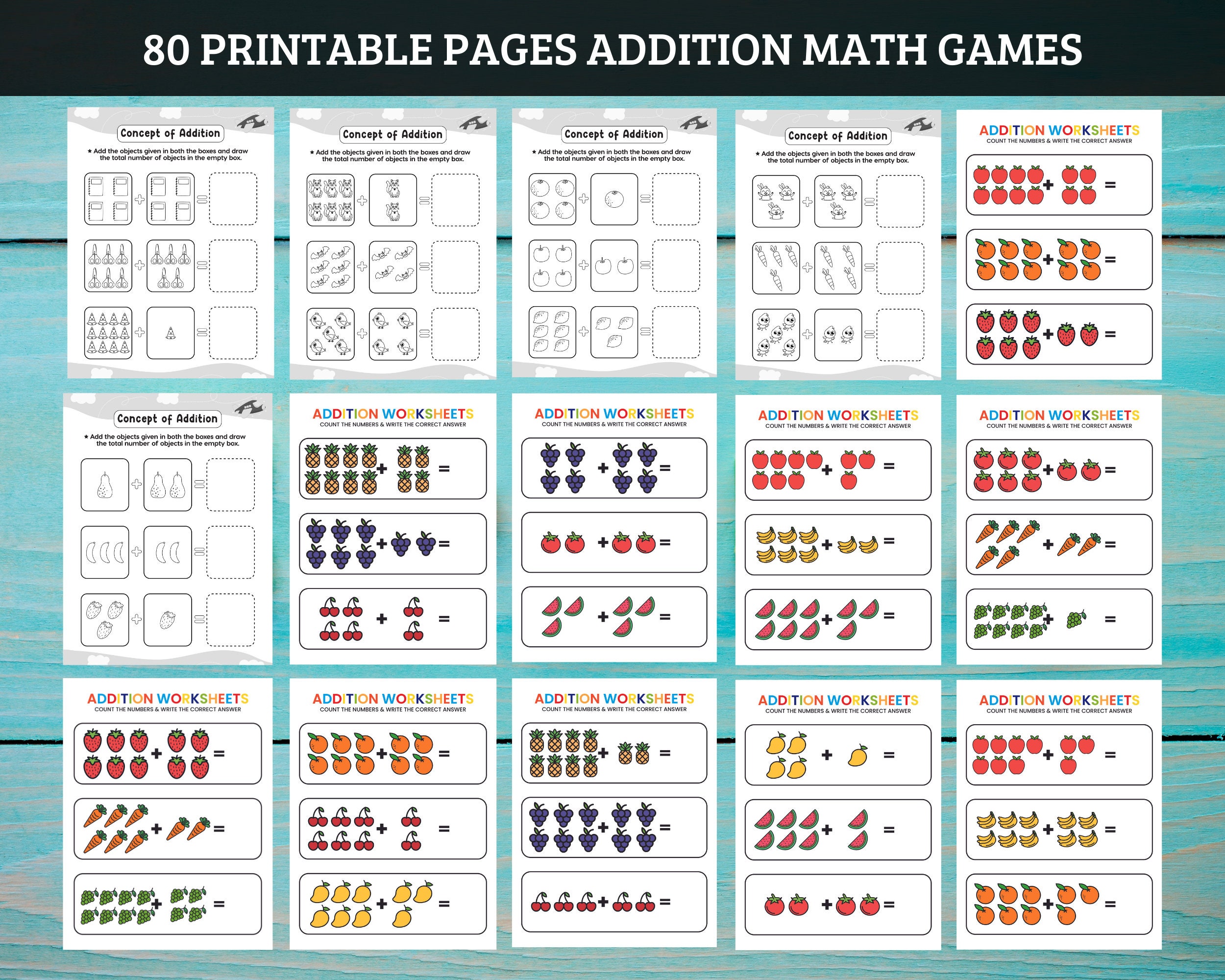 Addition Worksheet Printable Kindergarten Math Games Educational ...