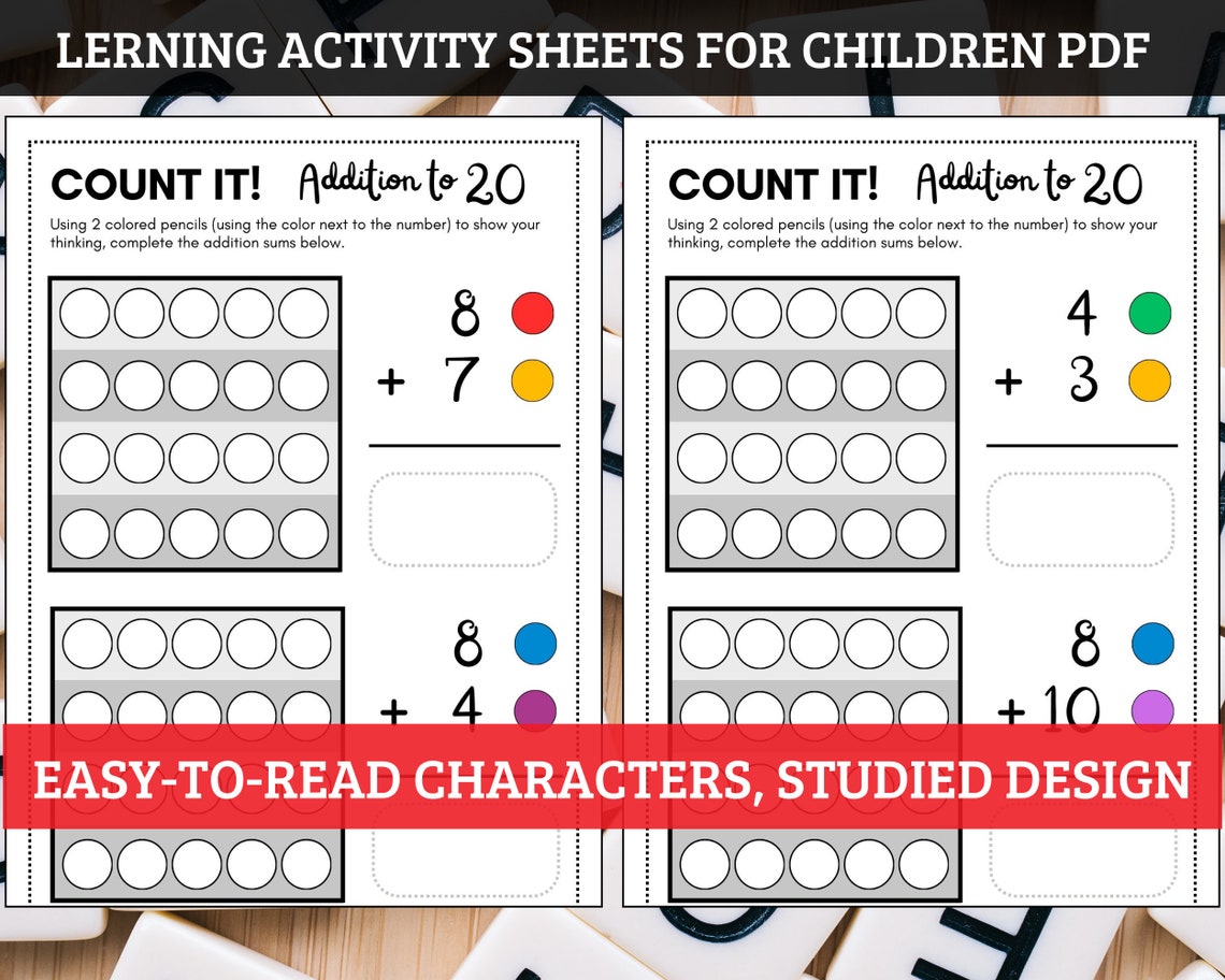 Color and Count Printable Addition to 20 Math Simple Worksheets ...