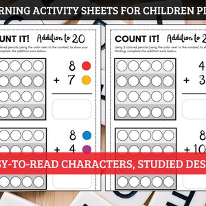 Color and Count Printable Addition to 20 Math Simple Worksheets ...