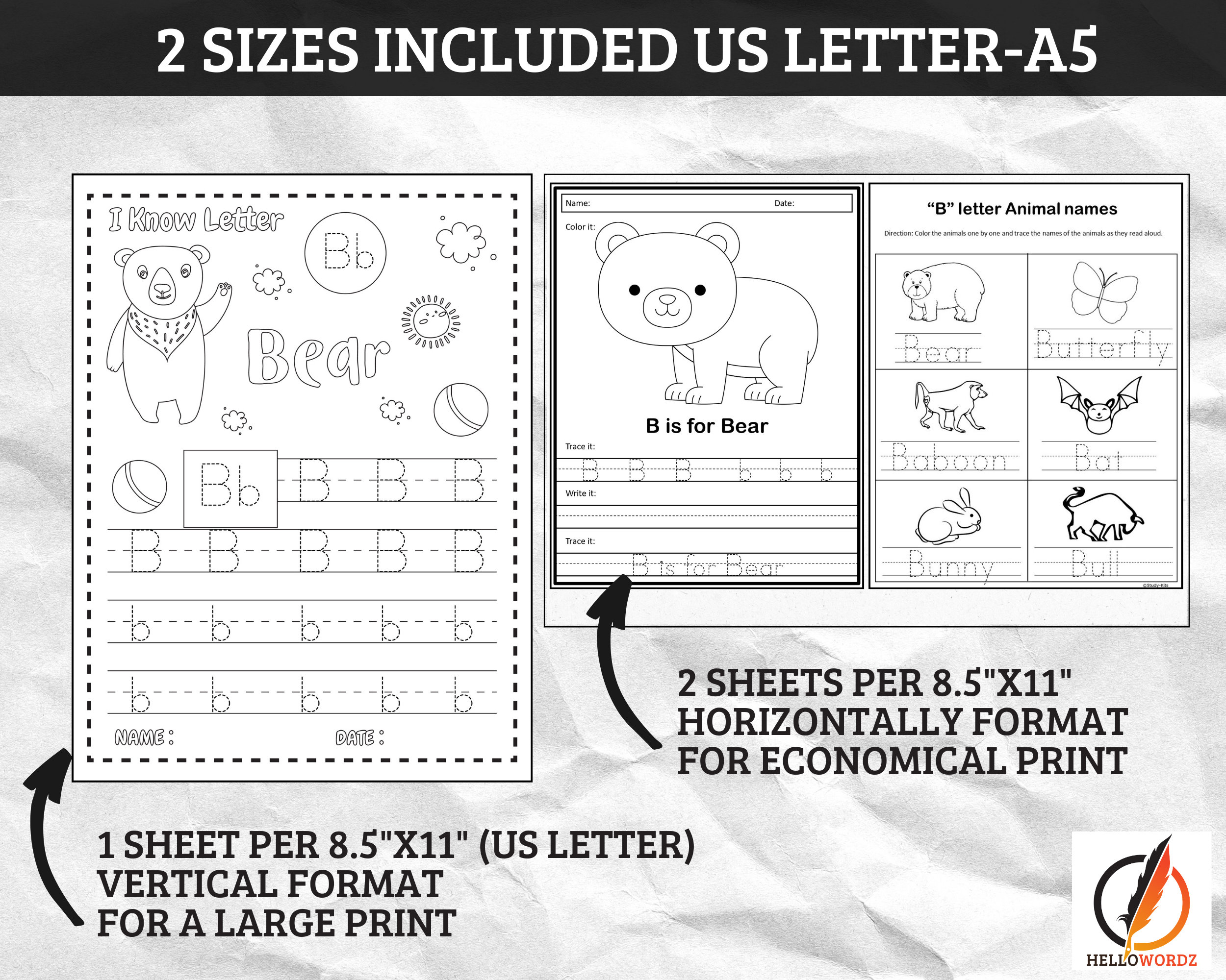 Animal Letter Tracing Activity Alphabet Handwriting Workbook Practice ...