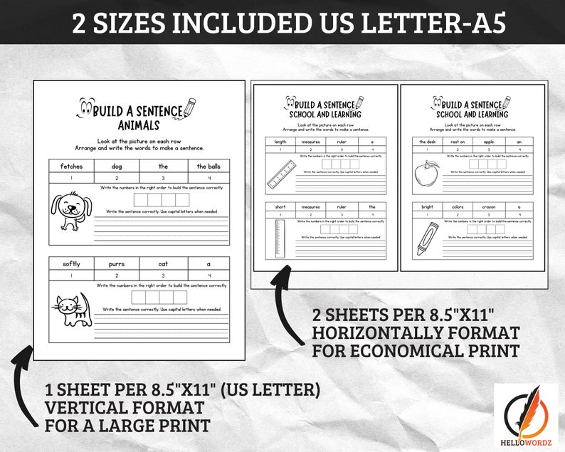 Sentence Building Worksheets Structure Writing Penmanship Practice ...