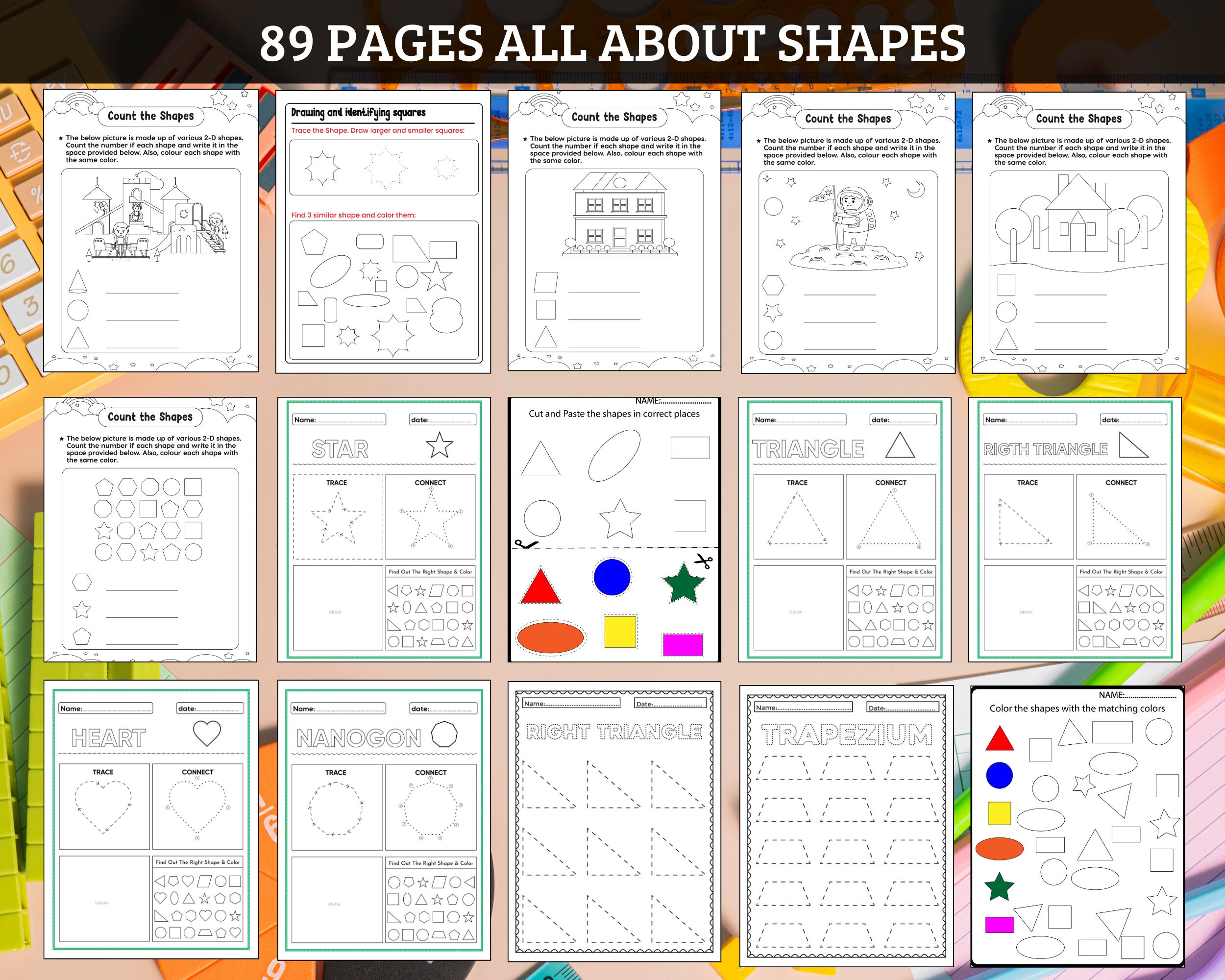 Preschool Shapes Worksheets Activity Tracing Practice Basic Shape ...