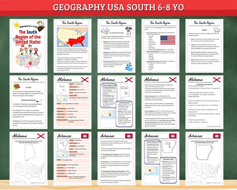 US South Geography Workbook: Elementary Learning Activity (digital ...
