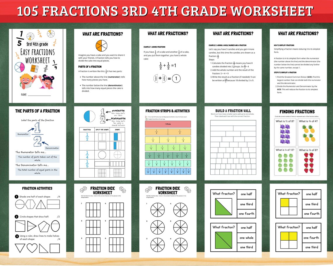 Fractions Worksheet Activities 3rd 4th Grade Printable, Learning Math ...