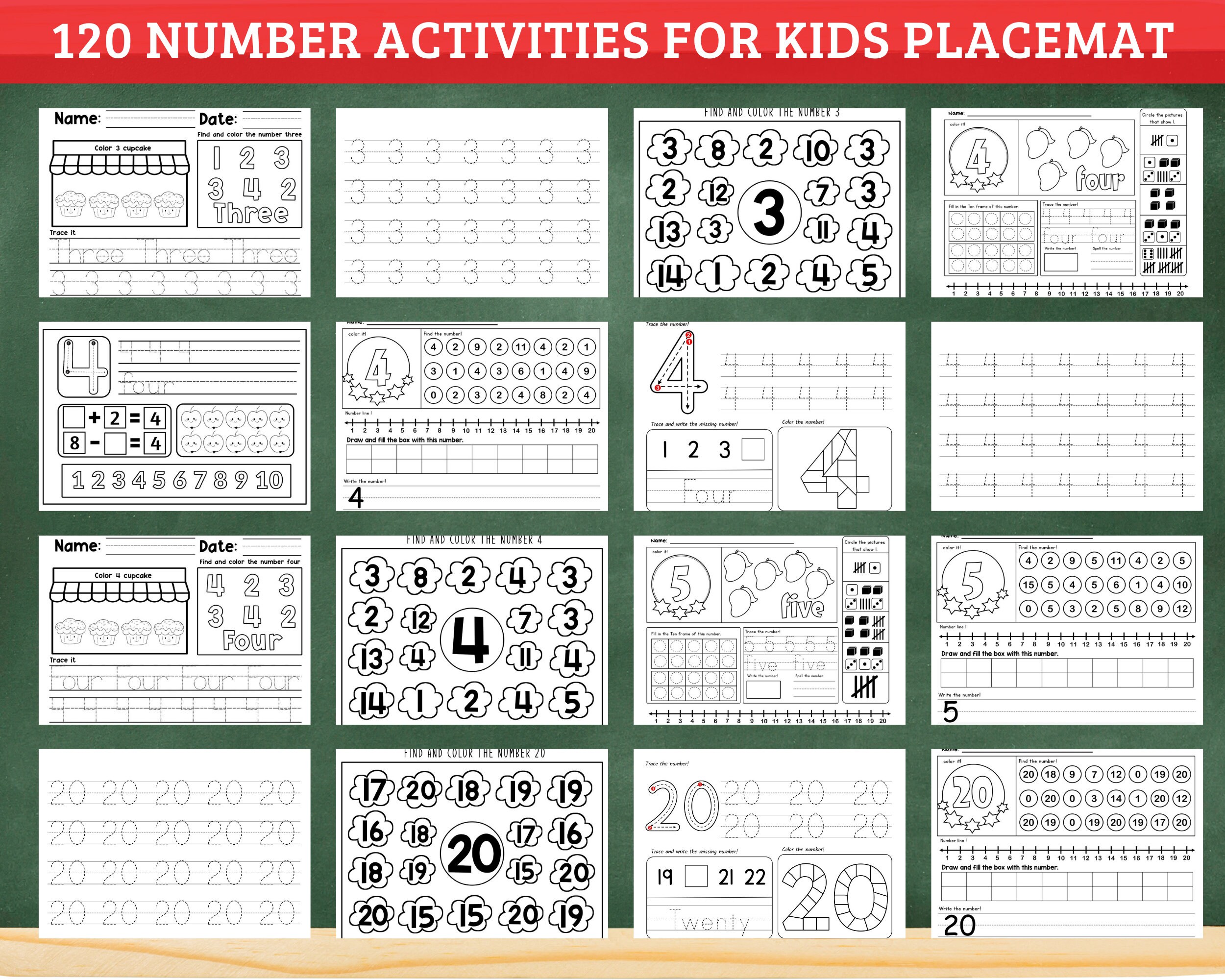 Number Activities for Kids Placemat Recognition Number Sense Math ...