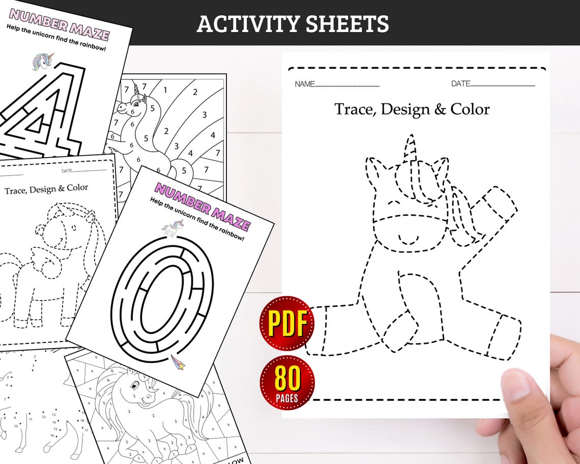 Unicorn Letter Alphabet Worksheets, Unicorn Number Activity Book ...