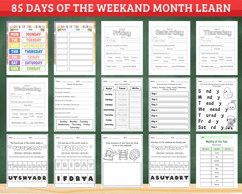 Days of the Week Printable Worksheets Learning Activities Month of the ...