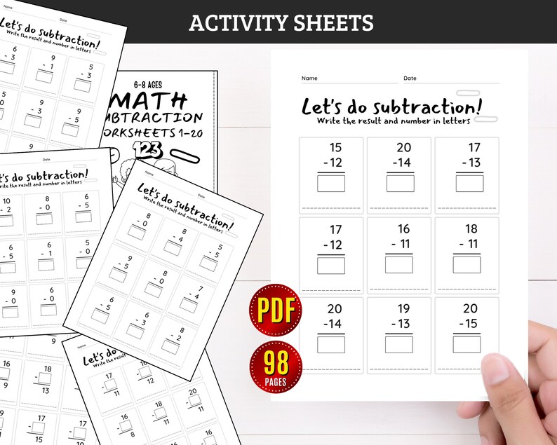 Subtraction Worksheets Printable Single Digit Numbers 1-20 ...