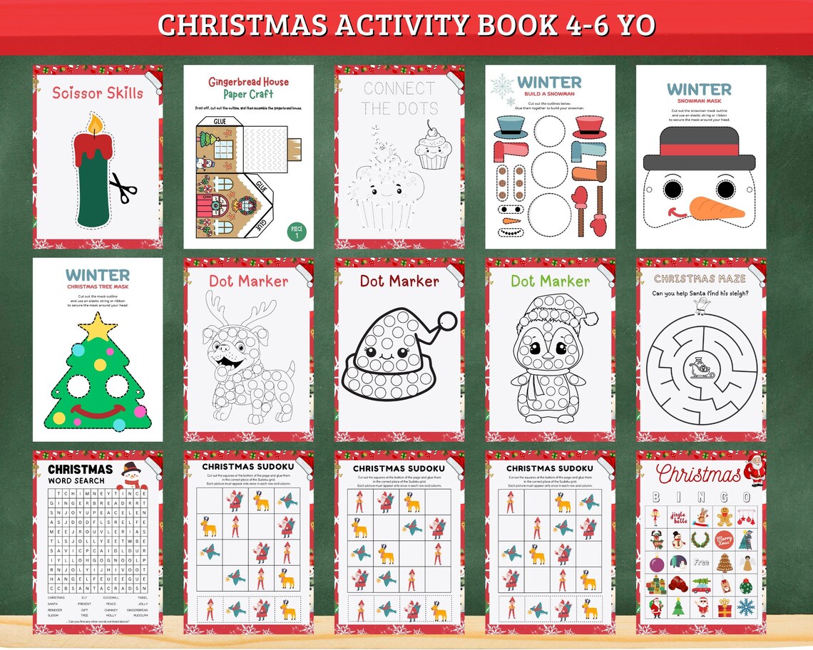 Christmas Activity Book Printable Worksheet Fun Coloring Page for Kids ...