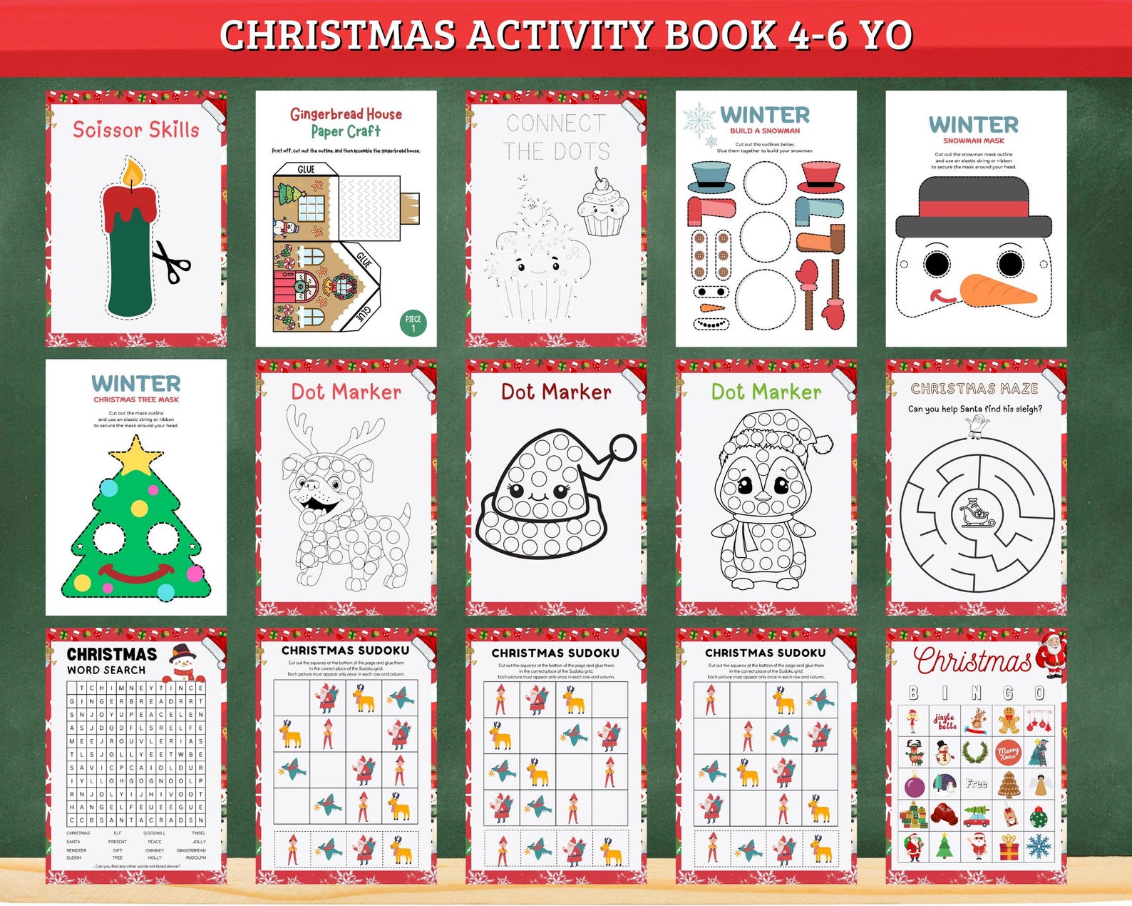 Christmas Activity Book Printable Worksheet Fun Coloring Page for Kids ...