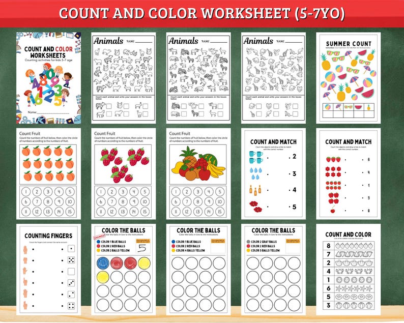 Count and Color Math Worksheet: Number Activities Basic (ages 5-7 ...
