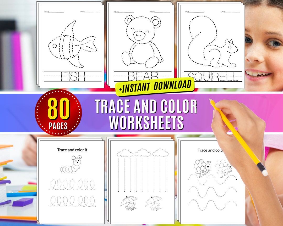 Trace and Color Worksheets Pen Control Tracing Animal Book Fine Motor ...