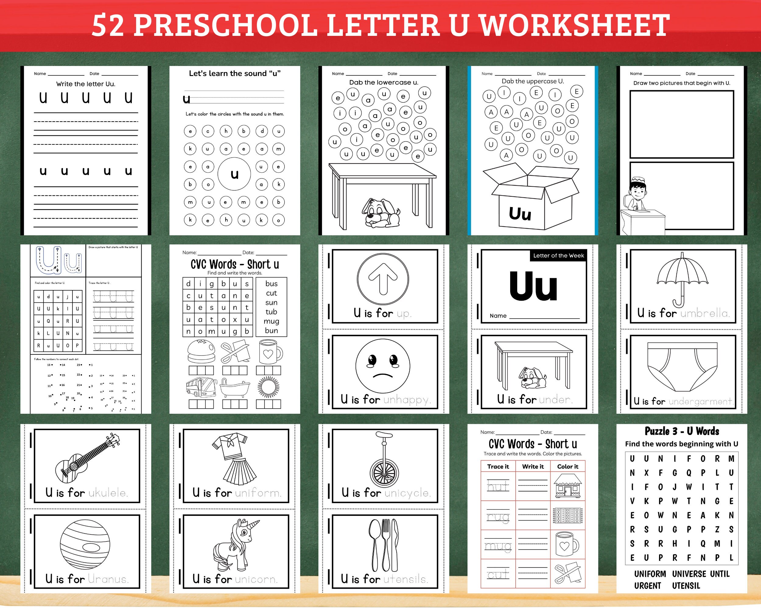 Letter U Worksheets Preschool Letters of Week Pre-k Activity Tracing ...