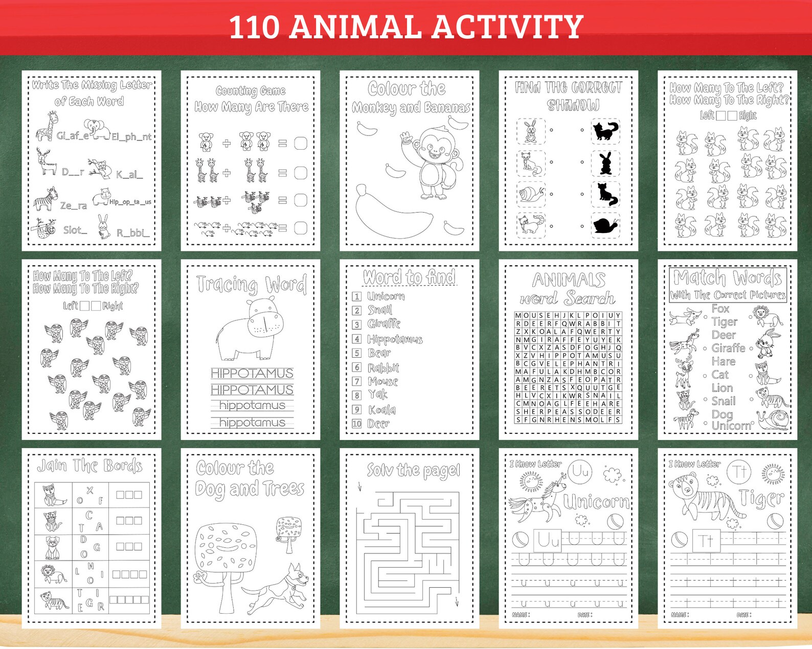 Animal Activity Alphabet Handwriting Workbook Themed Animal Coloring ...