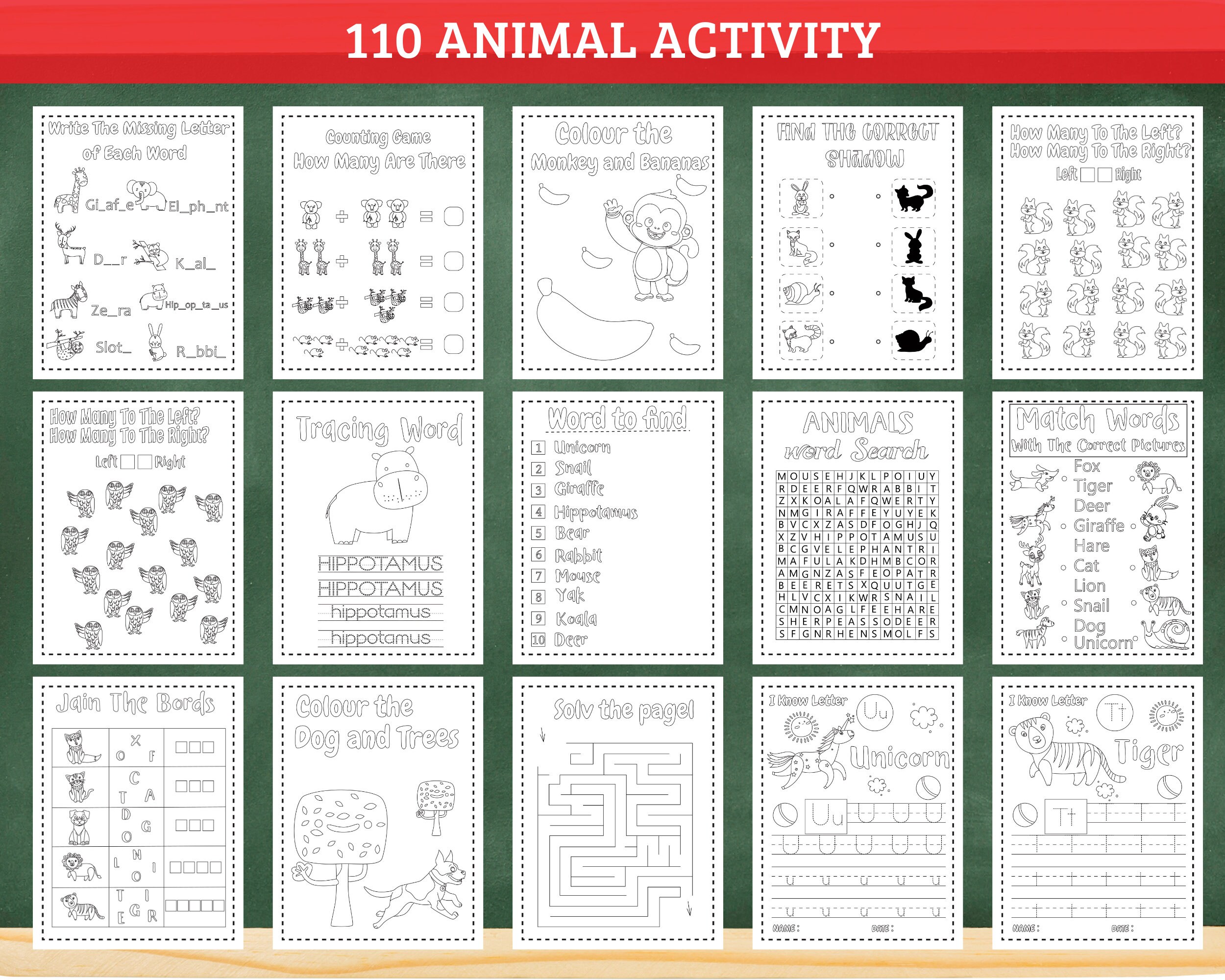 Animal Activity Alphabet Handwriting Workbook Themed Animal Coloring ...