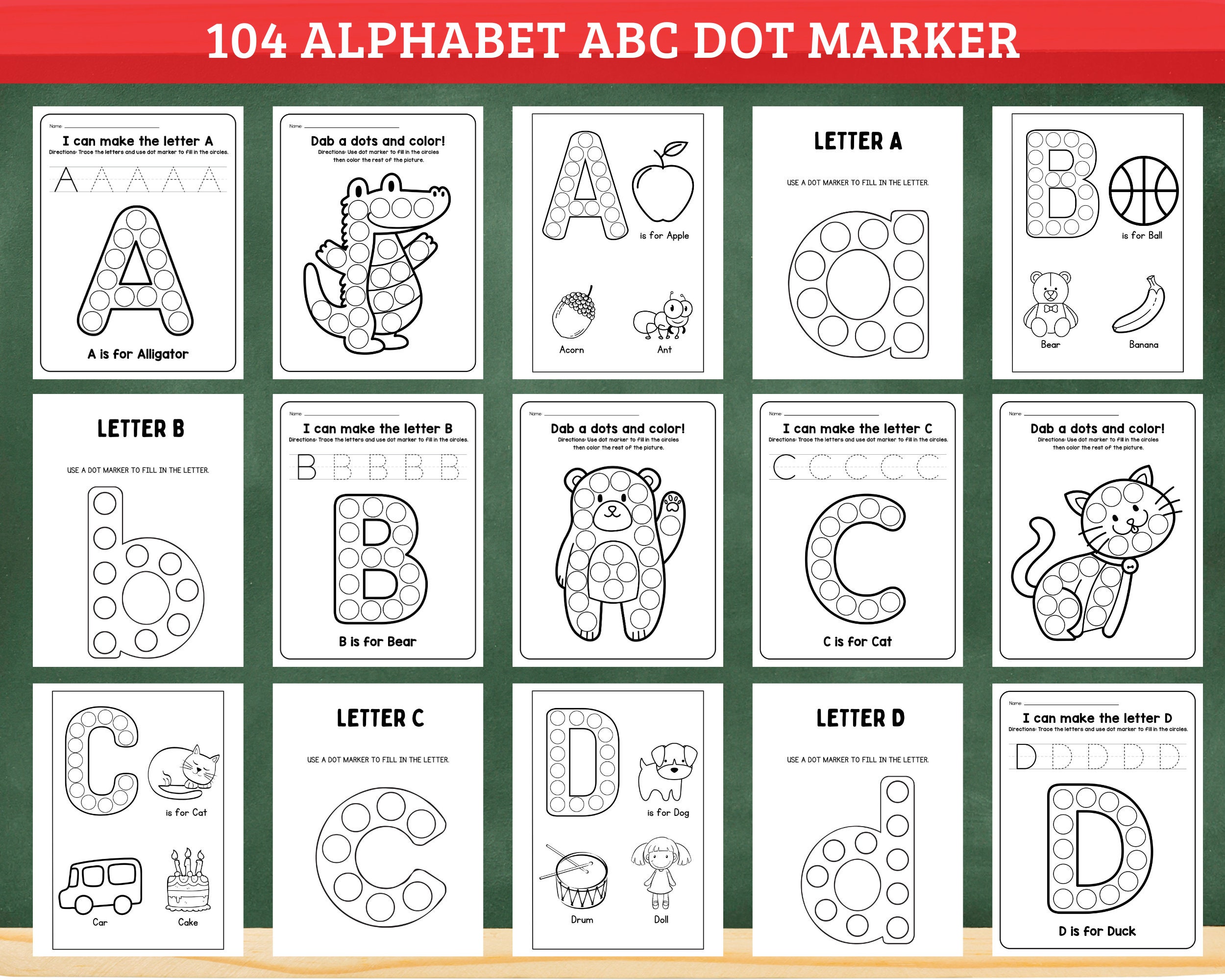 Animal ABC Dot Marker Worksheet: Toddler Letter Recognition (digital ...