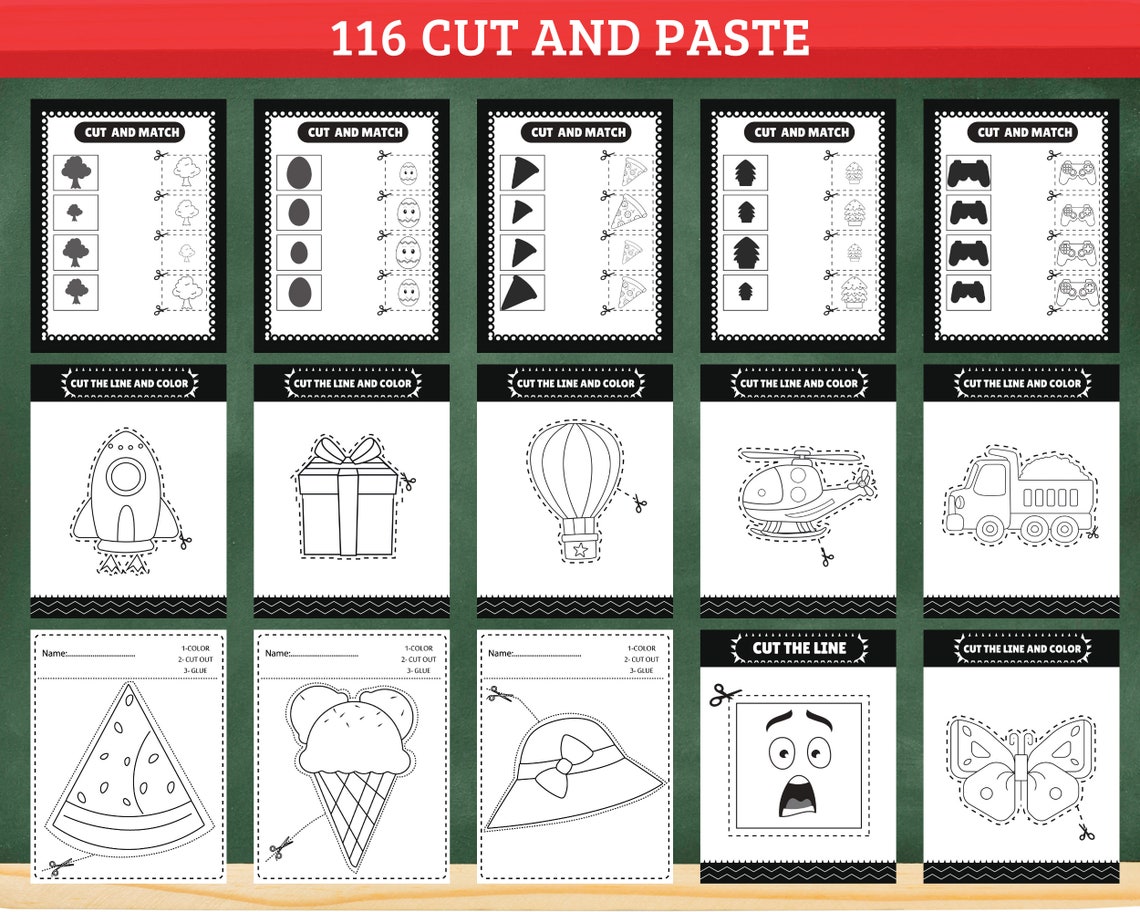 Cut and Paste Activities Practice Sheets Cut and Glue Activity Scissors ...